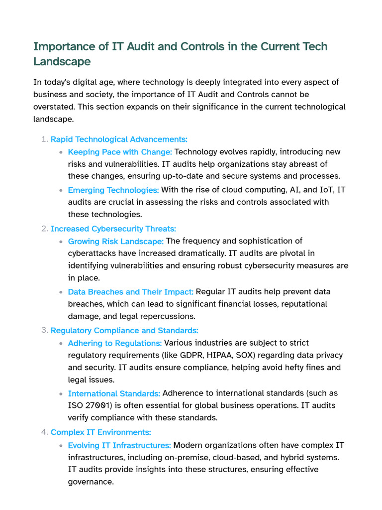 Importance of IT Audit and Controls in The Current Tech Landscape | PDF ...