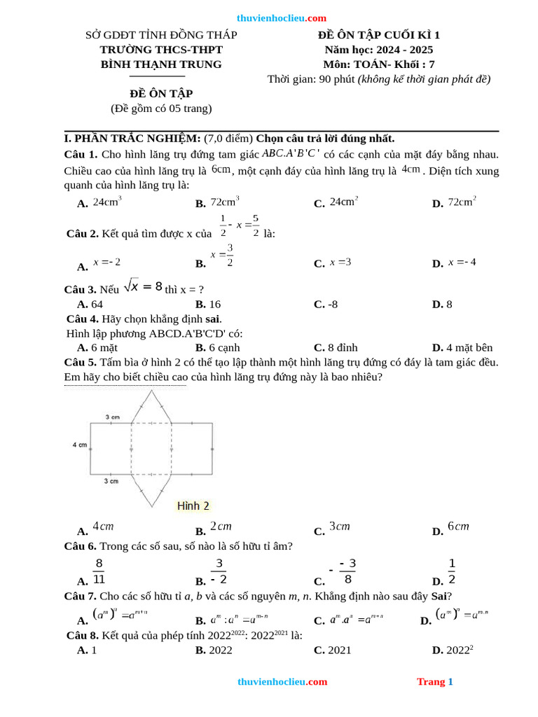 30 de Kiem Tra Cuoi HK1 CTST 24 25 | PDF