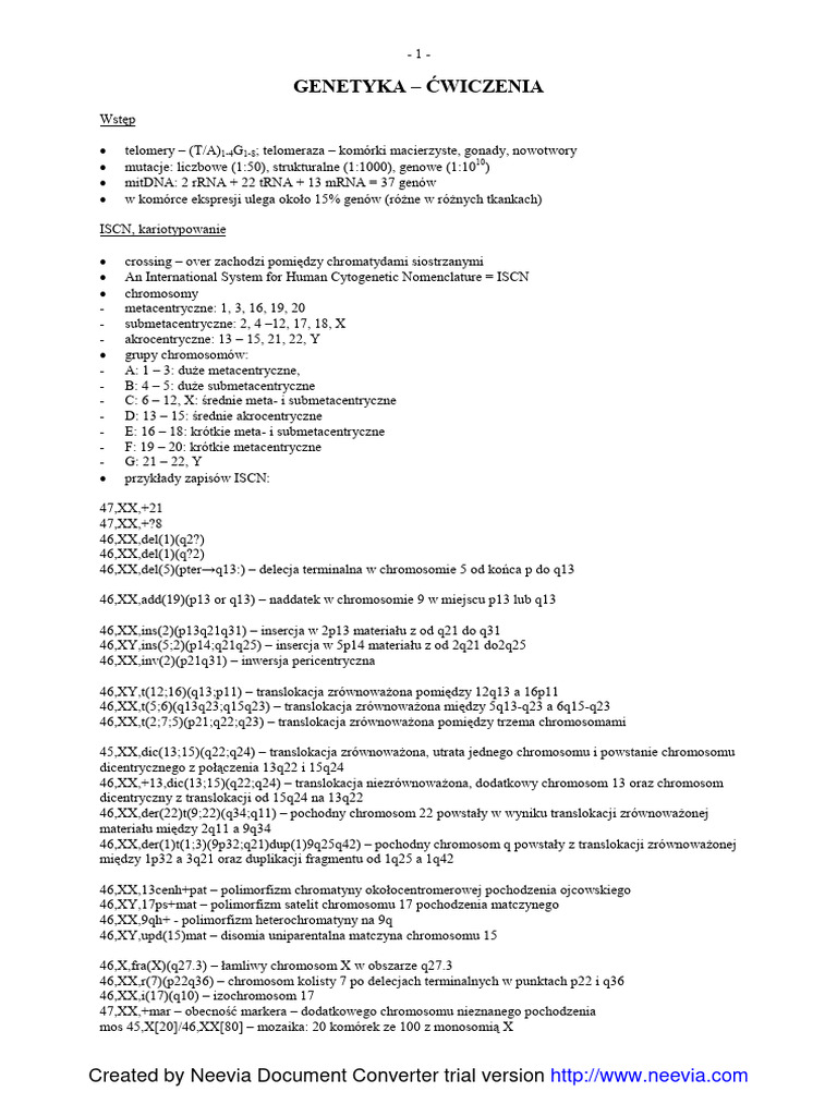 Genetyka - Notatki | PDF