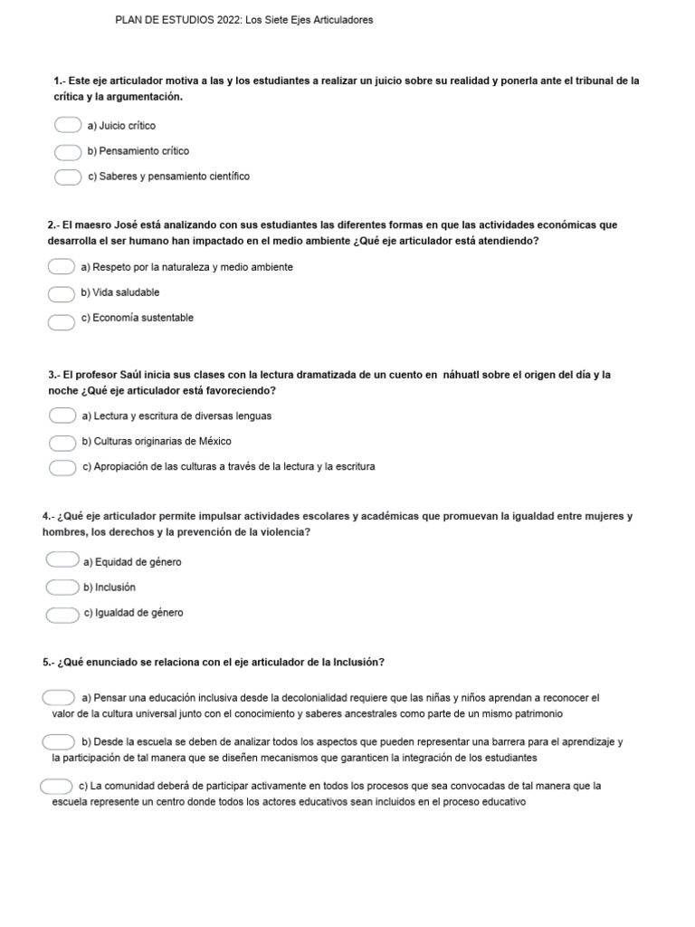 Actividad Previa-CTZ-PLAN de ESTUDIOS 2022 - Siete Ejes Articuladores - Formularios de Google ...
