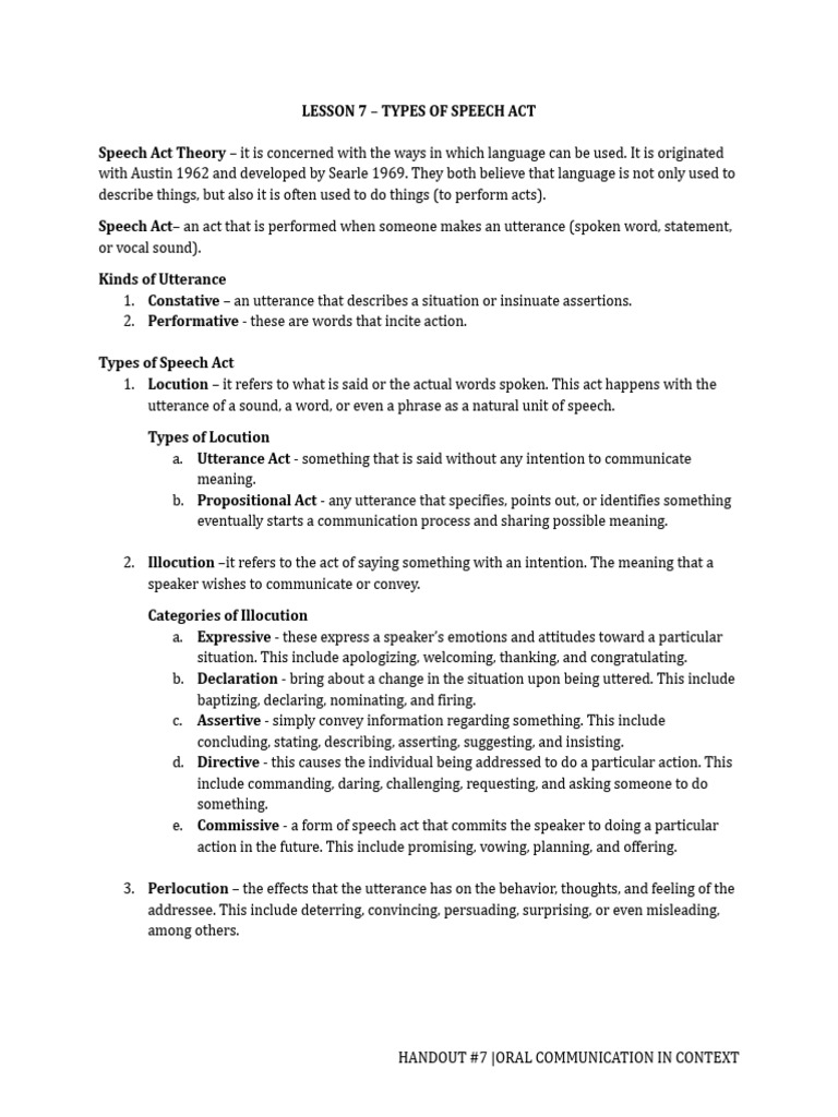 Types of Speech Act | PDF | Semiotics | Human Communication
