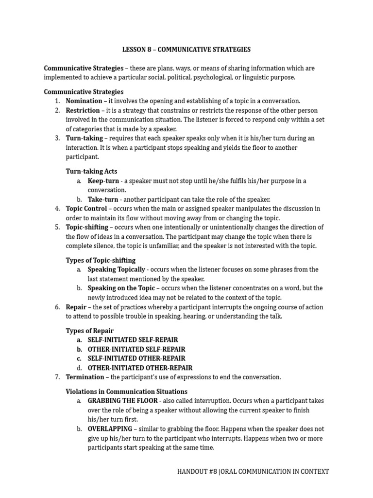 Communicative Strategies.docx | PDF | Conversation | Linguistics Communicative Strategies.docx | PDF | Conversation | Linguistics