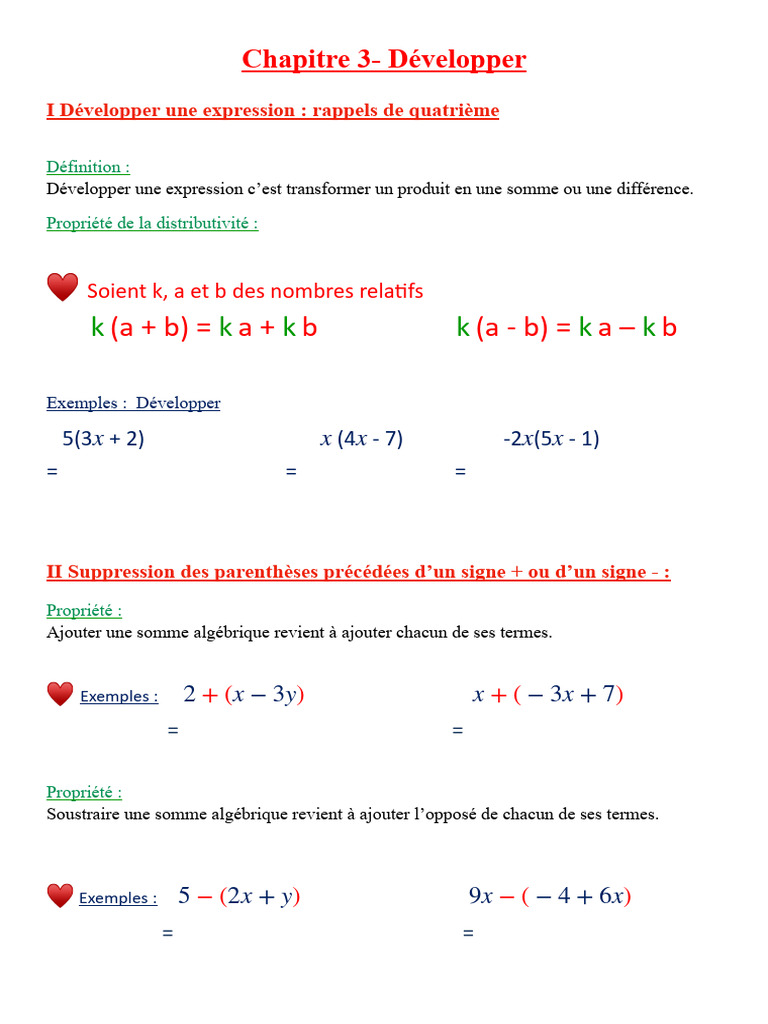 Développer des expressions en maths | PDF | Mathématiques | Algèbre