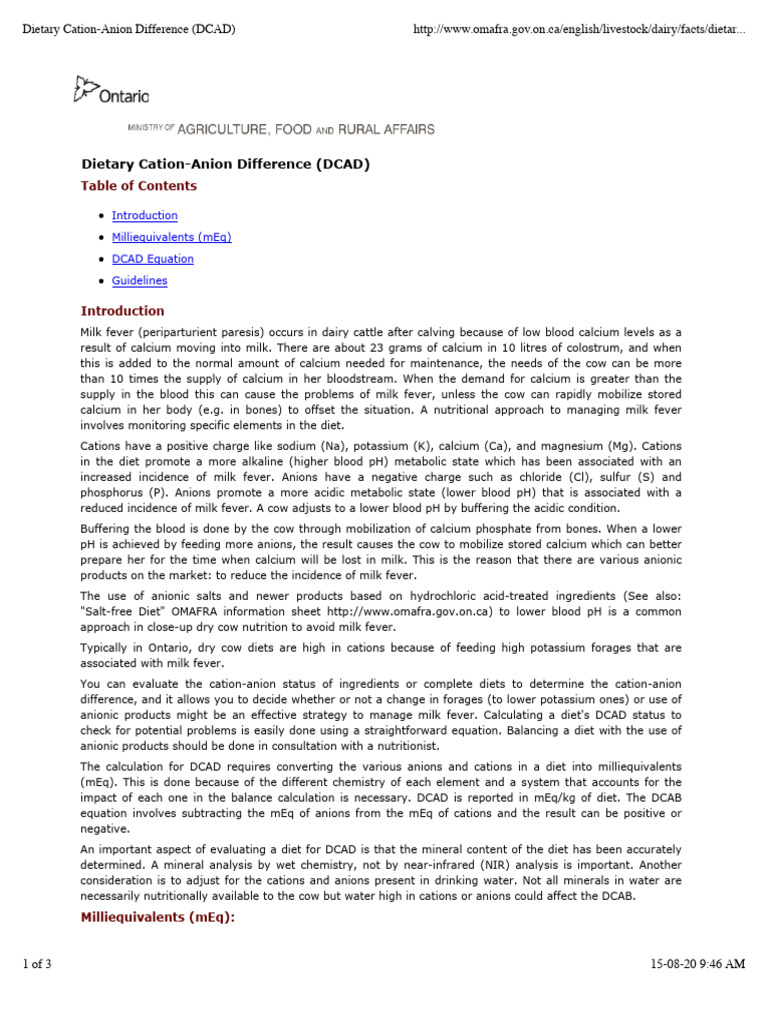 Understanding Dietary Cation-Anion Difference | PDF | Calcium | Milk