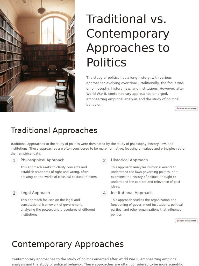 Traditional Vs Contemporary Approaches To Politics | PDF | Political ...