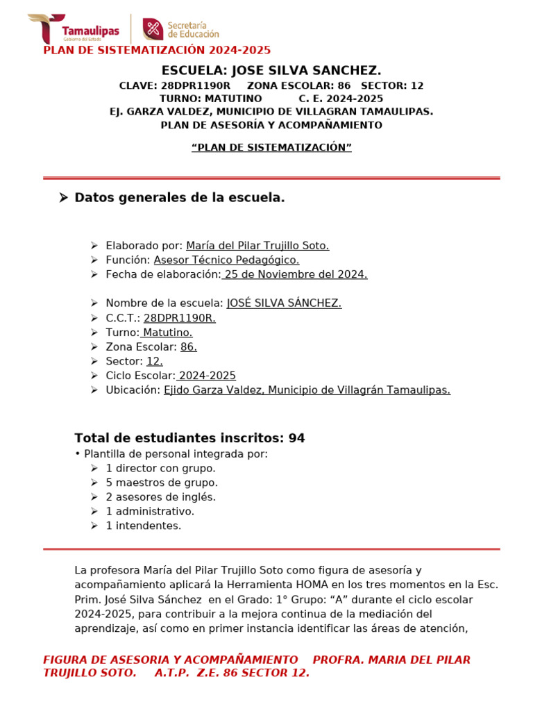 Plan de Sistematizacion Pilar Trujillo - 112436 | PDF | Enseñando ...