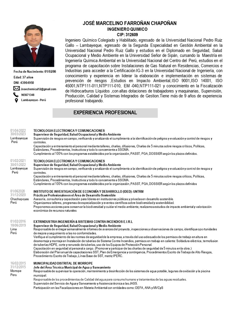CV JOSE FCH - DOCUMENTADO | PDF | Perú | Sustentabilidad