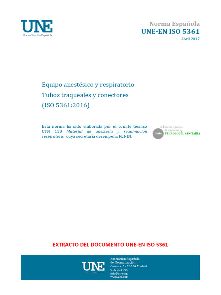 Equipo Anestésico y Respiratorio Tubos Traqueales y Conectores (ISO 5361:2016) | PDF