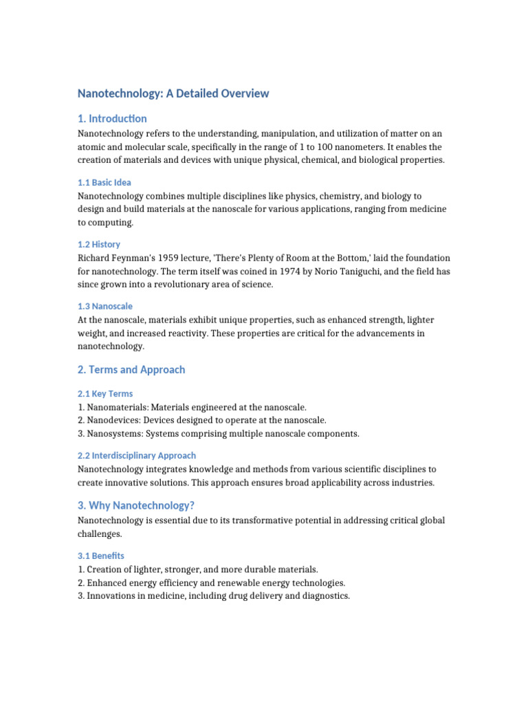 Nanotechnology Detailed Overview | PDF | Nanotechnology | Physical Sciences