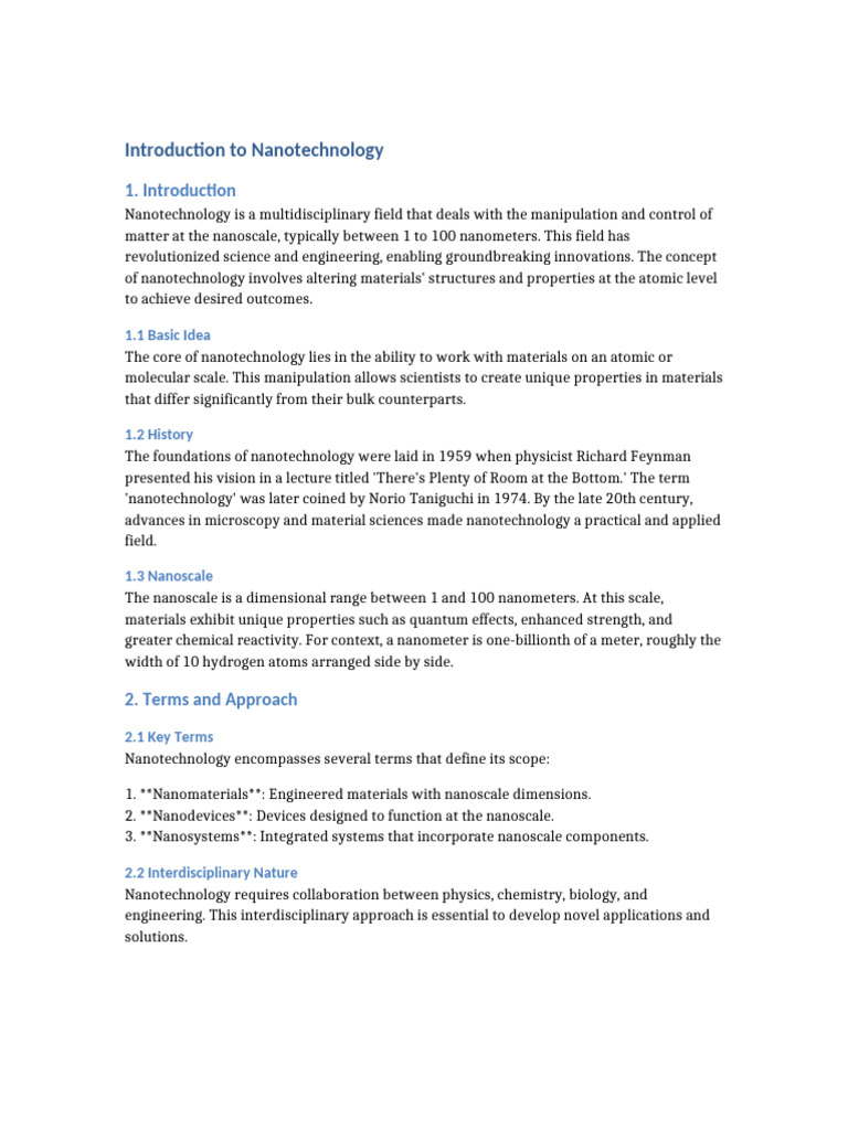 Introduction to Nanotechnology Basics | PDF | Nanotechnology | Applied ...