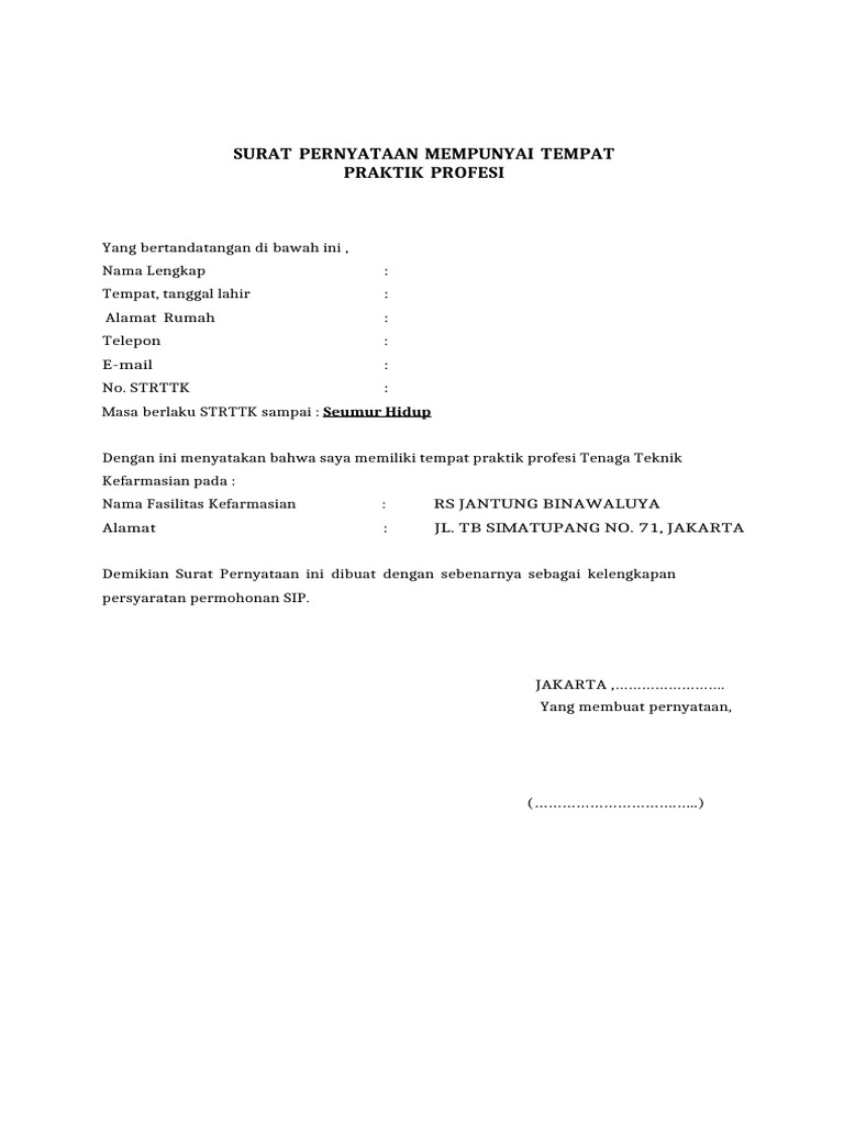 Surat Pernyataan Tempat Praktik Apoteker | PDF