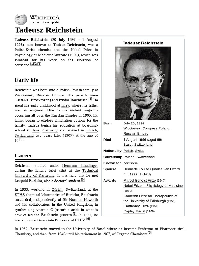 Tadeusz_Reichstein | PDF | Nobel Prize