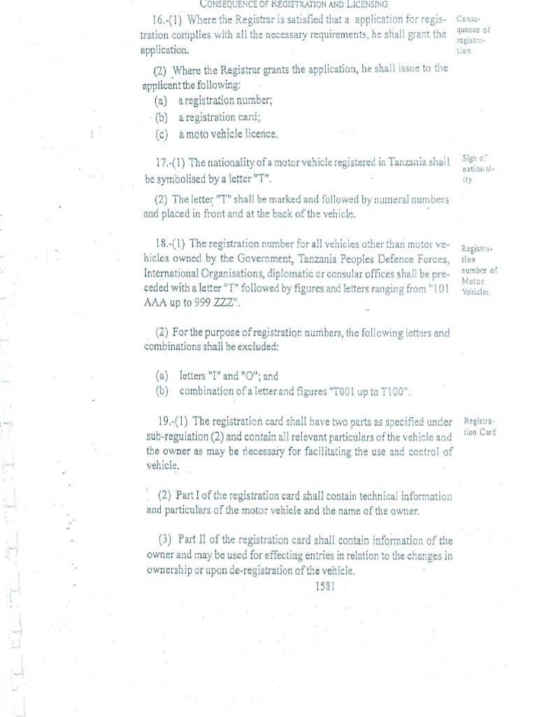 Road Traffic (Motor Vehicles Registration) Regulations | PDF