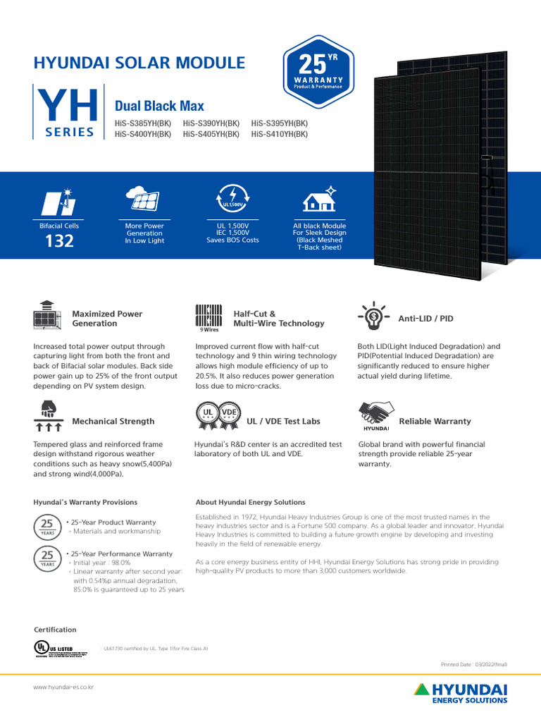 Hyundai Energy Solutions HiS-SOOOYH Updated | PDF | Photovoltaics ...