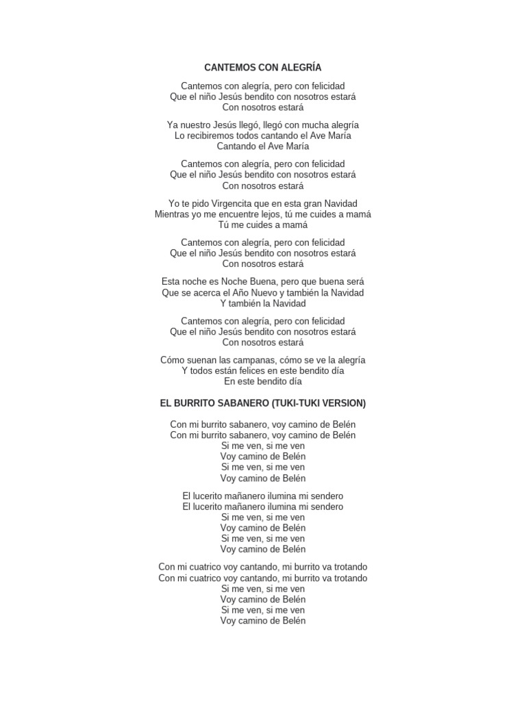 Villancicos: Alegría y Burrito Sabanero | PDF