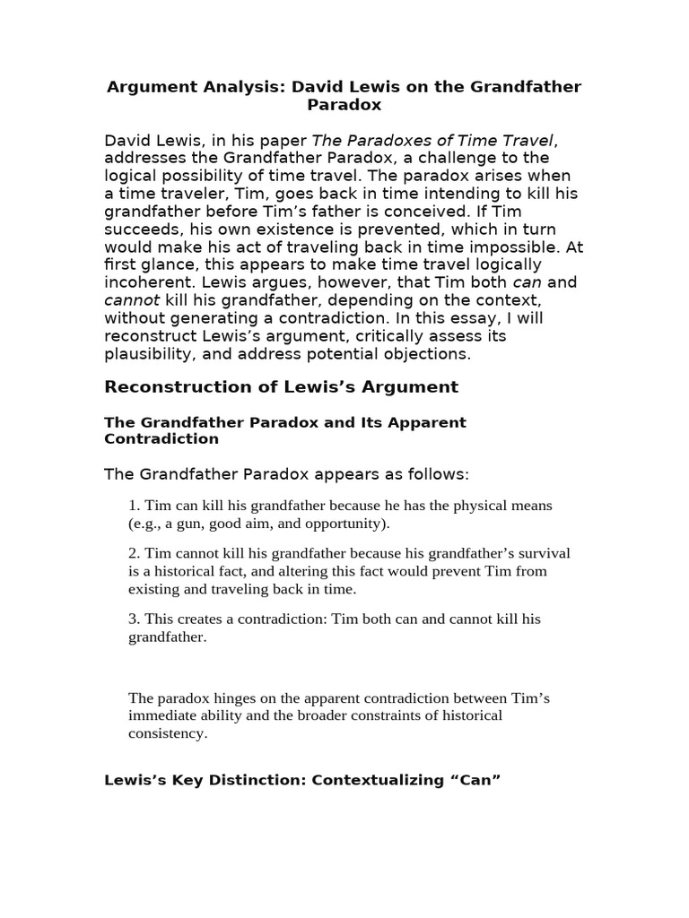 Argument Analysis - David Lewis On The Grandfather Paradox | PDF ...