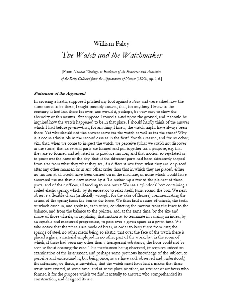 Paley's Watchmaker Argument Explained | PDF