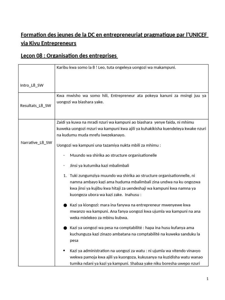 Lecon 8 - Organisation Des Entreprises - SW Corrigée | PDF