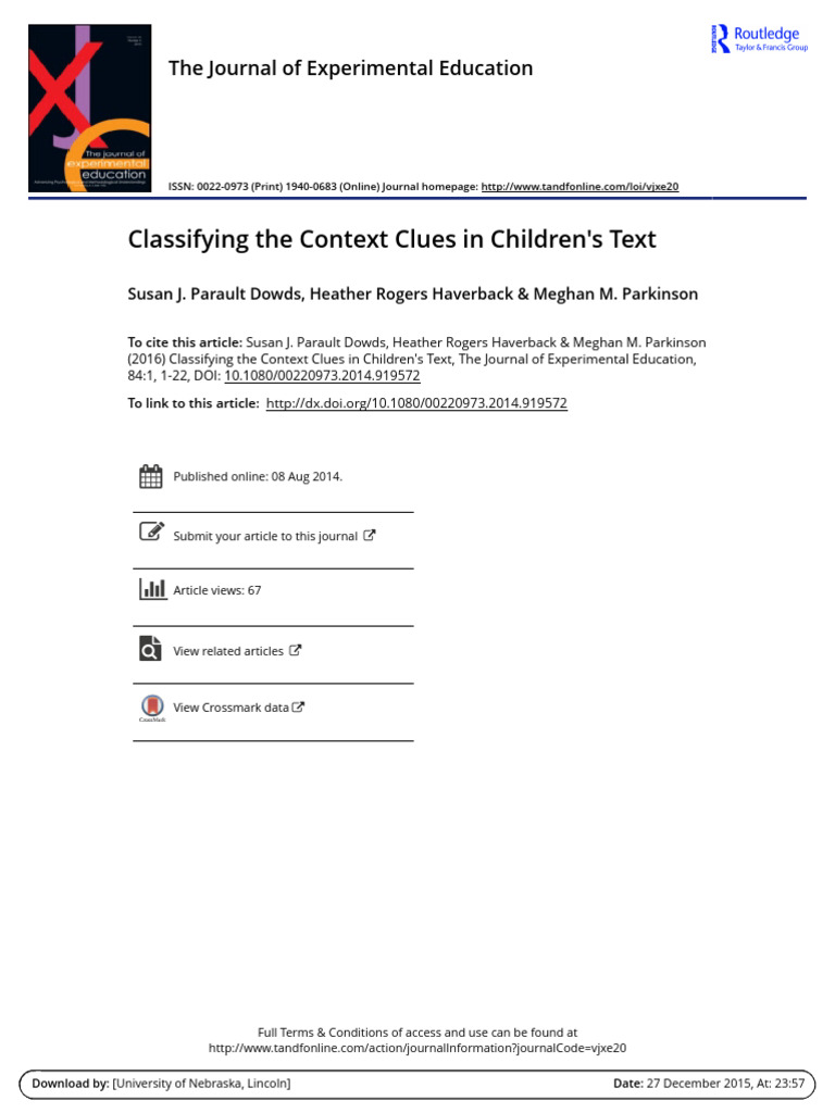 Classifying The Context Clues in Children's Text: The Journal of ...