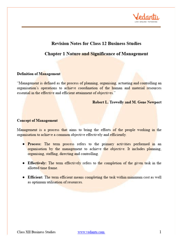 Class 12 Business Studies Management Overview | PDF | Profession | Science