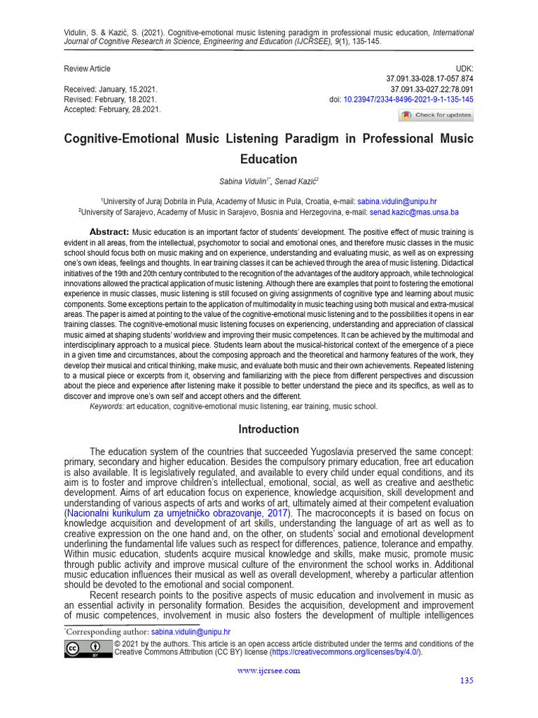 Cognitive-Emotional Music Listening Paradigm in Professional Music ...