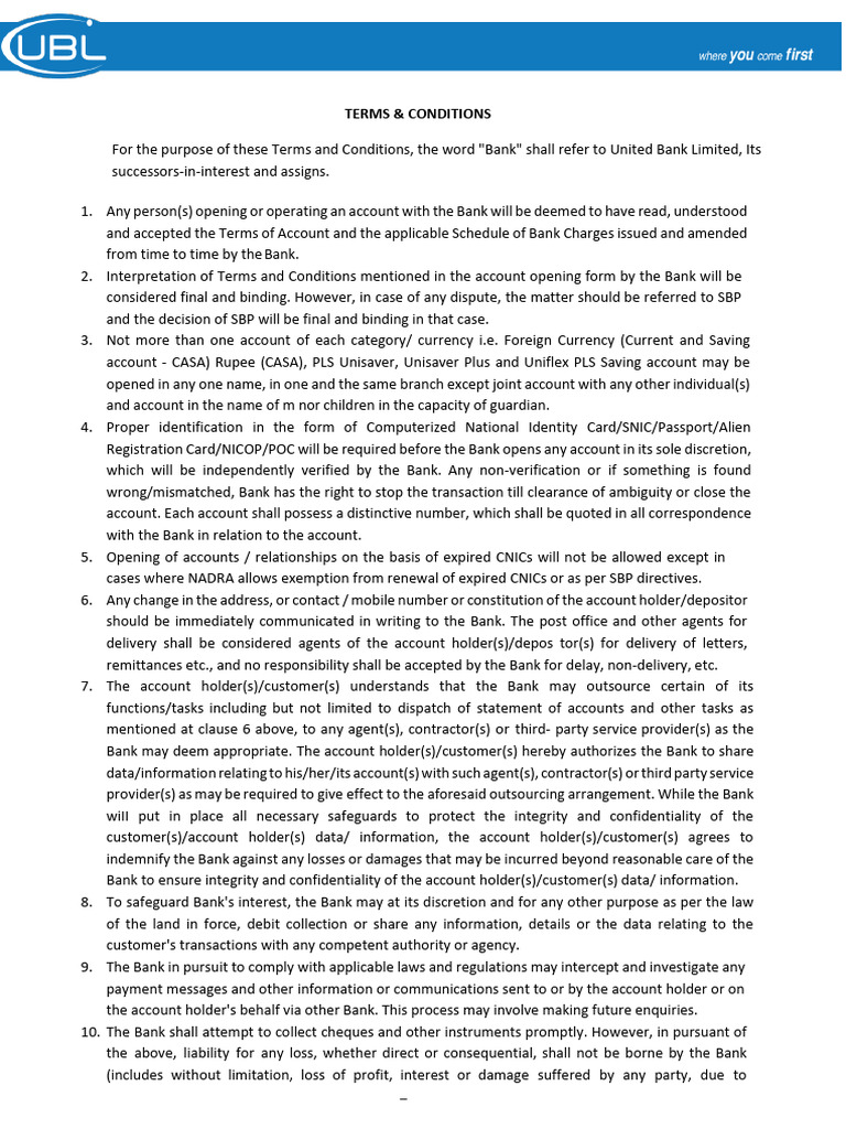 UBL Digital Smart Account TermCondition | PDF | Banks | Cheque