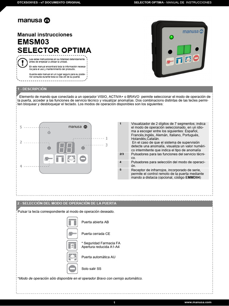 Programador Optima Antiguo Dtcxso01es-Selector Optima | PDF | Electricidad | Ingenieria Eléctrica