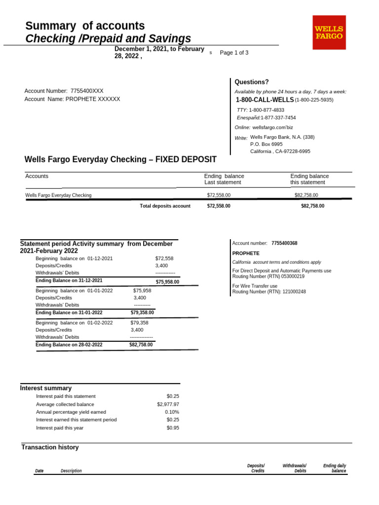 Wells Fargo Bank Statement | PDF | Transaction Account | Credit Card