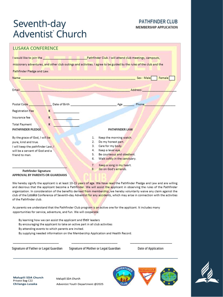 Malupili Youth Department Pathfinder-Club-Membership-Application | PDF ...