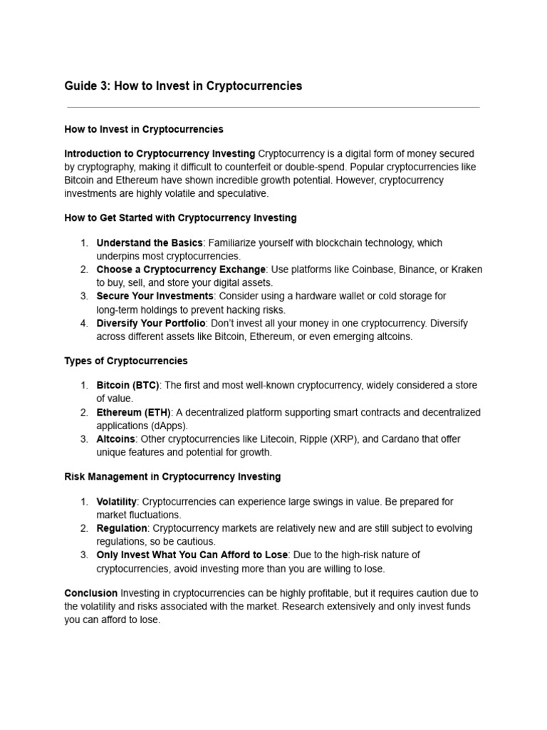 Guide 3 - How To Invest in Cryptocurrencies | PDF