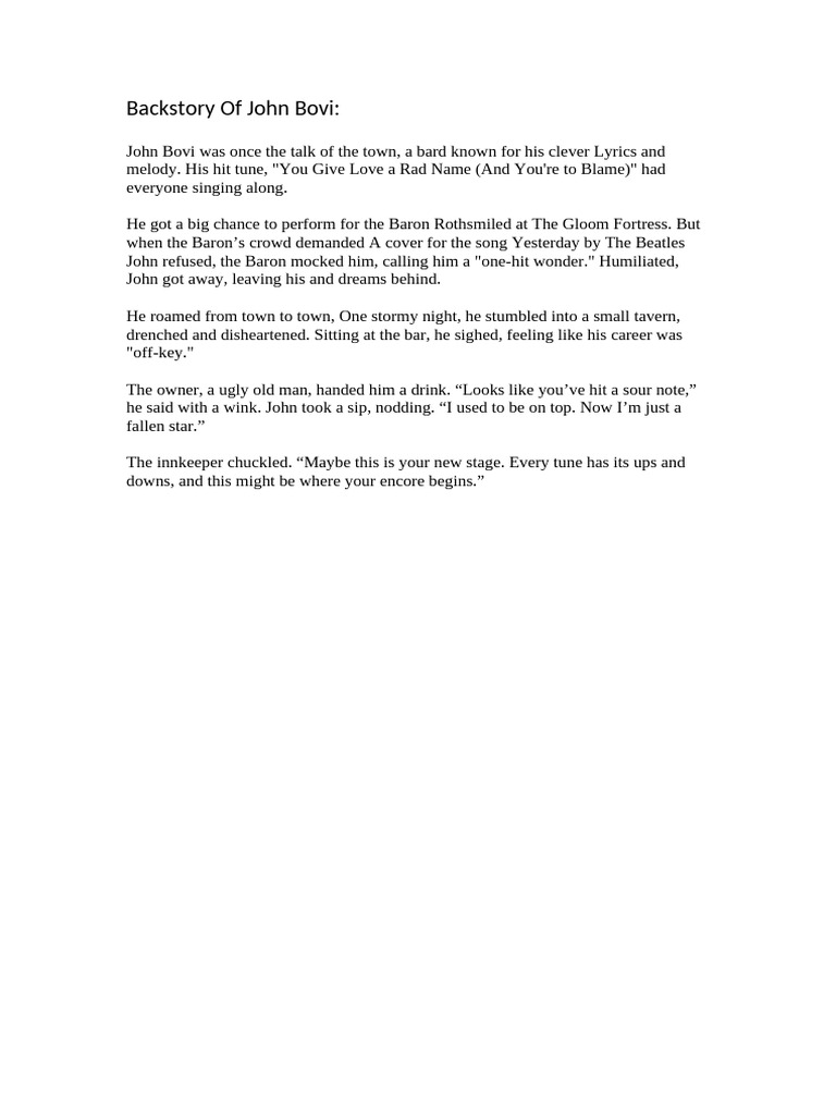 Backstory of John Bovi | PDF