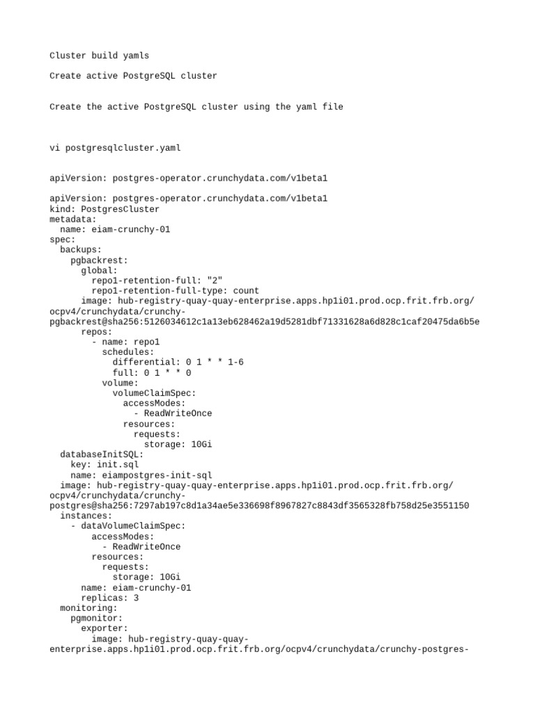 Cluster Build Yamls | PDF | Postgre Sql | Databases