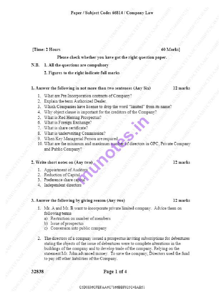 Company Law Question Papers | PDF