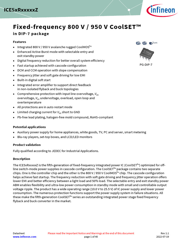 Infineon-ICE5xRxxxxxZ-DataSheet-v01_10-EN | PDF | Power Supply | Manufactured Goods