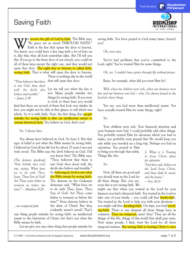 Saving - Faith 6.13.23 | PDF | John Wesley | Assurance (Theology)