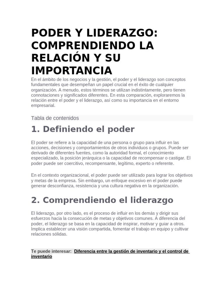 Poder y Liderazgo | PDF | Poder (social y político) | Liderazgo