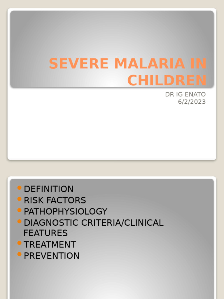 Severe Malaria in Children: Overview and Treatment | PDF | Plasmodium Falciparum | Medical ...