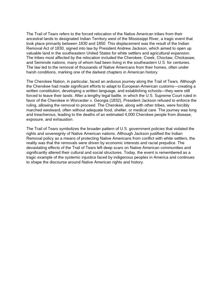 Understanding the Trail of Tears | PDF
