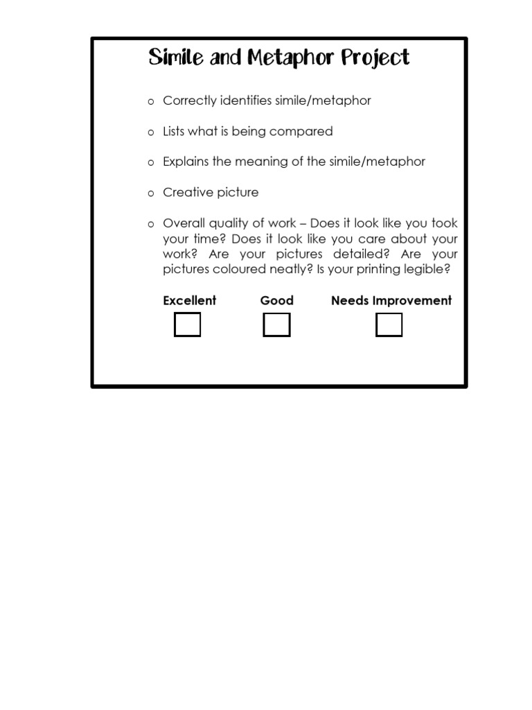Simile Metaphor Assessment Card | PDF