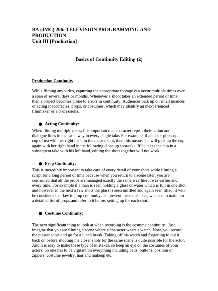 Continuity Editing in TV Production | PDF | Continuity (Fiction)