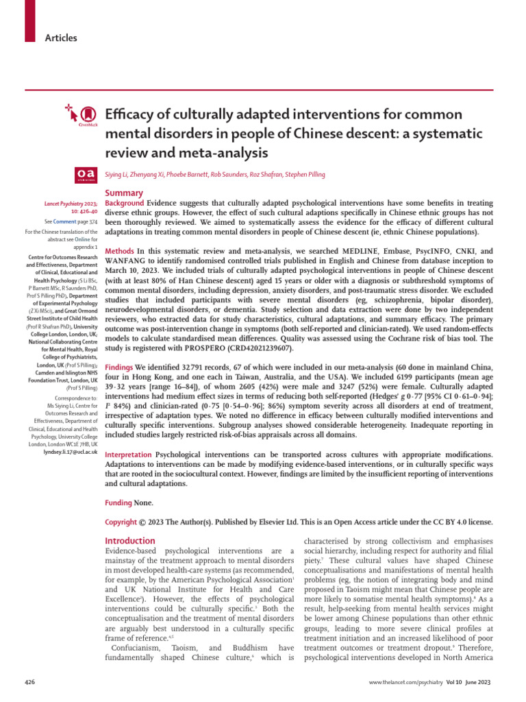 Efficacy of Culturally Adapted Interventions For C | PDF | Mental ...