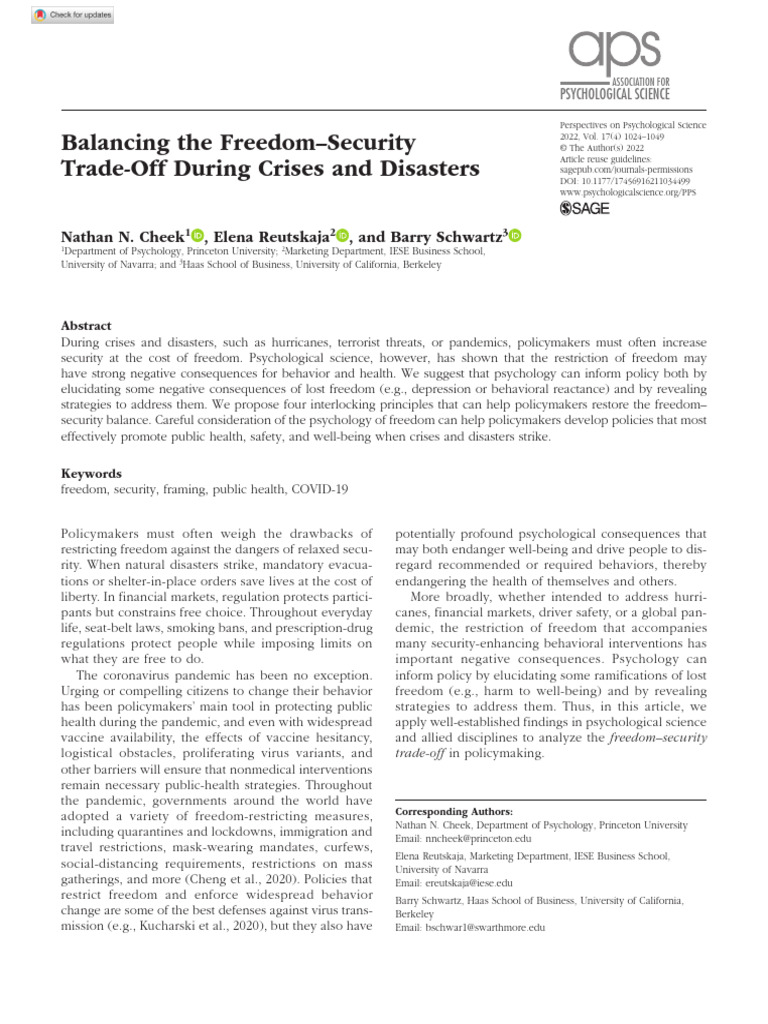 Cheek Et Al 2022 Balancing The Freedom Security Trade Off During Crises ...