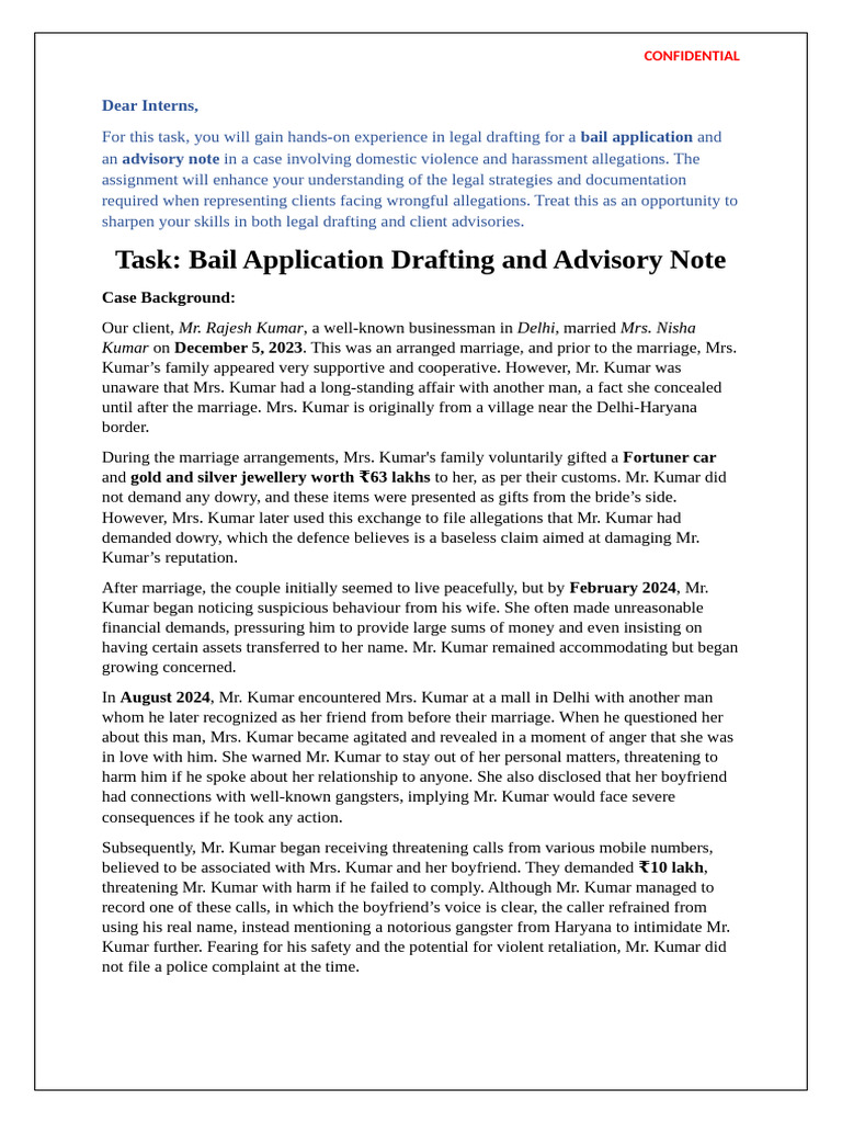 Task (Bail App & Advisory Note) | PDF | Marriage | Violence