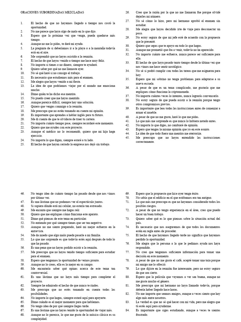 Oraciones Subordinadas Mezcladas | PDF