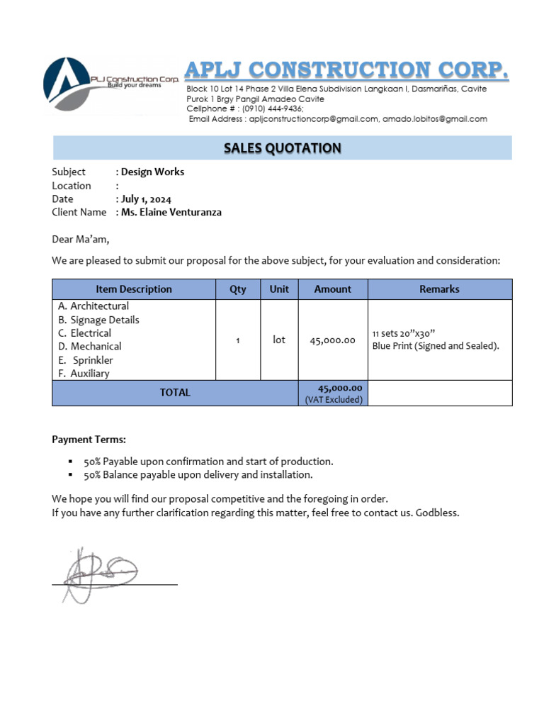 Quotation - Design Works | PDF