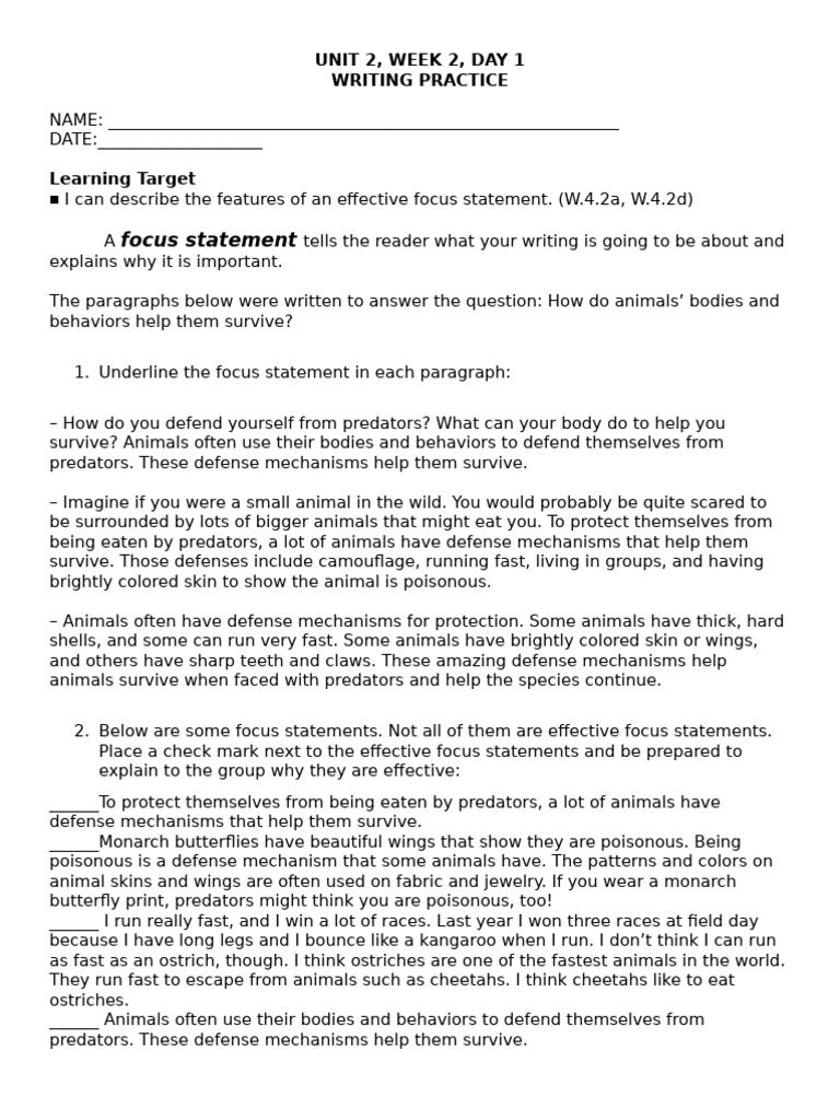 Unit 2, Week 1, Day 4 Activity All Blocks | PDF