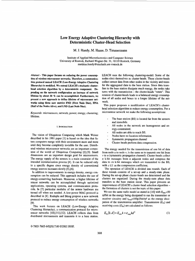 Leach Low Energy Adaptive Clustering Hierarchy With Deterministic Cluster Head Selection Pdf