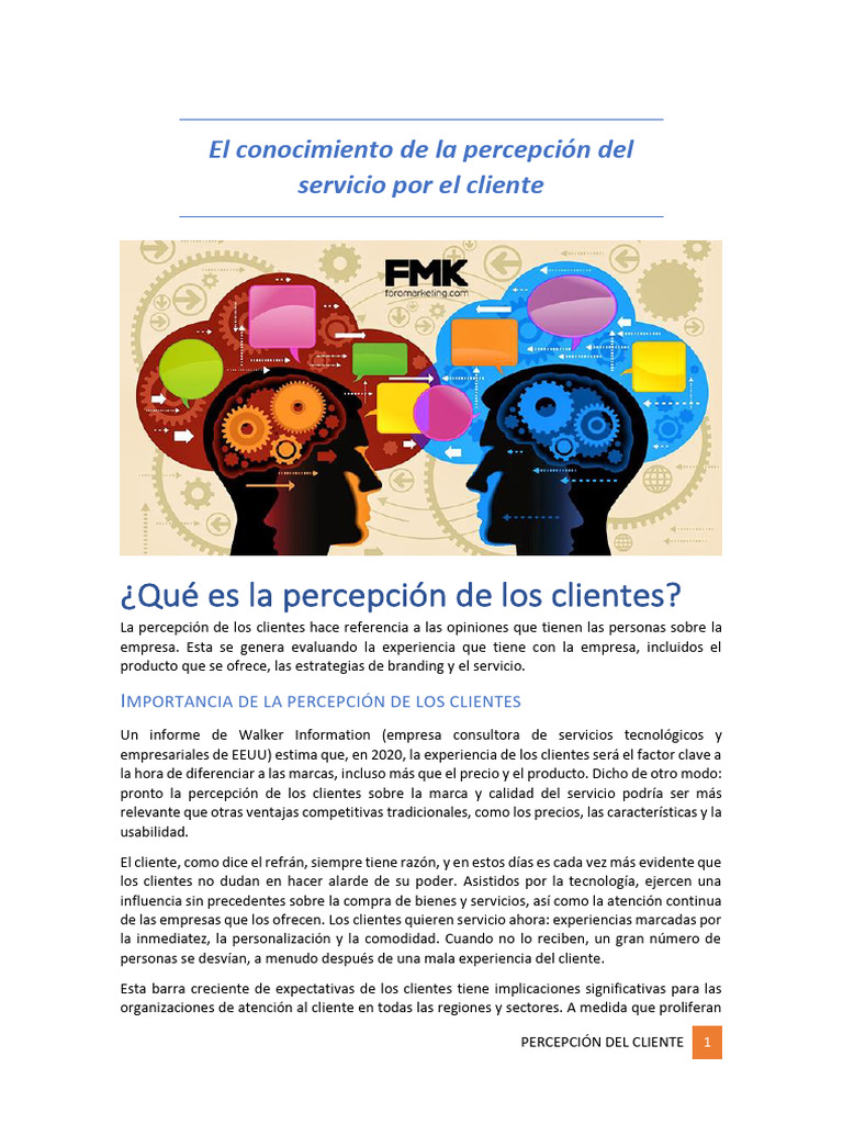 El Conocimiento de La Percepción Del Servicio Por El Cliente | PDF ...