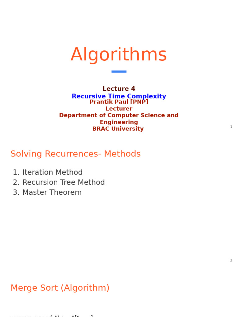 4 RecursiveTimeComplexity | PDF | Algorithms And Data Structures | Computer Science
