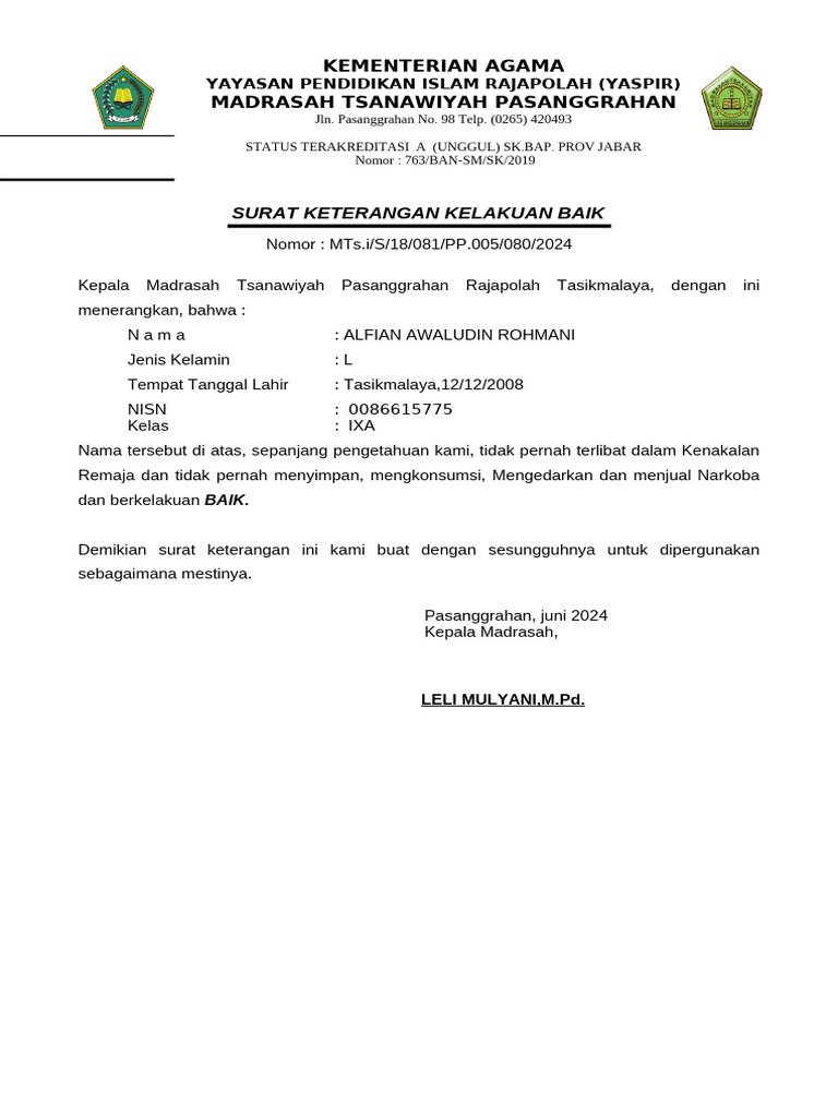 Surat Keterangan Kelakuan Baik 1 Mailing Pdf